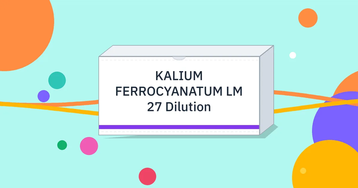 Symbolbild: Packung mit der Aufschrift KALIUM FERROCYANATUM LM 27 Dilution (PZN 12921219) – Verfügbarkeit und Bezug in Apotheken in Frankfurt am Main