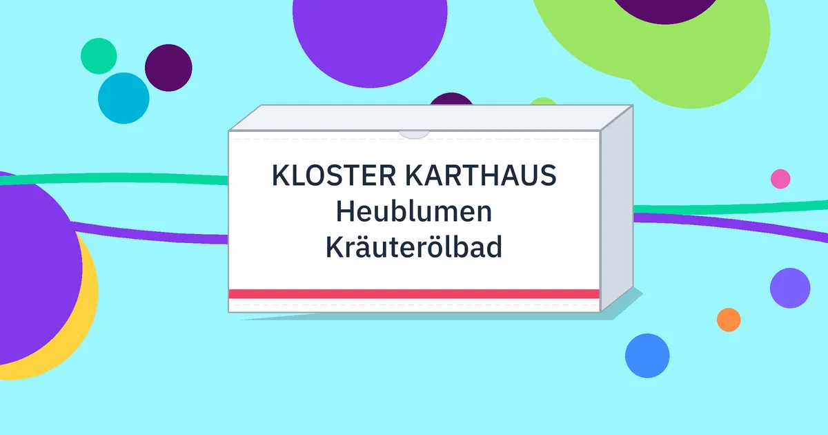 Symbolbild: Packung mit der Aufschrift KLOSTER KARTHAUS Heublumen Kräuterölbad (PZN 01528571) – Verfügbarkeit und Bezug in Apotheken in Frankfurt am Main