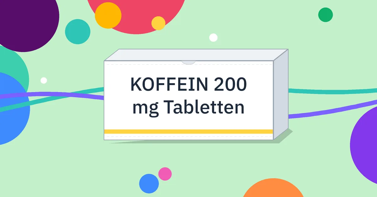 Symbolbild: Packung mit der Aufschrift KOFFEIN 200 mg Tabletten (PZN 15436677) – Verfügbarkeit und Bezug in Apotheken in Frankfurt am Main