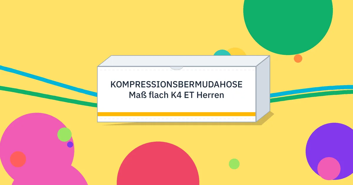 Symbolbild: Packung mit der Aufschrift KOMPRESSIONSBERMUDAHOSE Maß flach K4 ET Herren (PZN 16746032) – Verfügbarkeit und Bezug in Apotheken in Frankfurt am Main