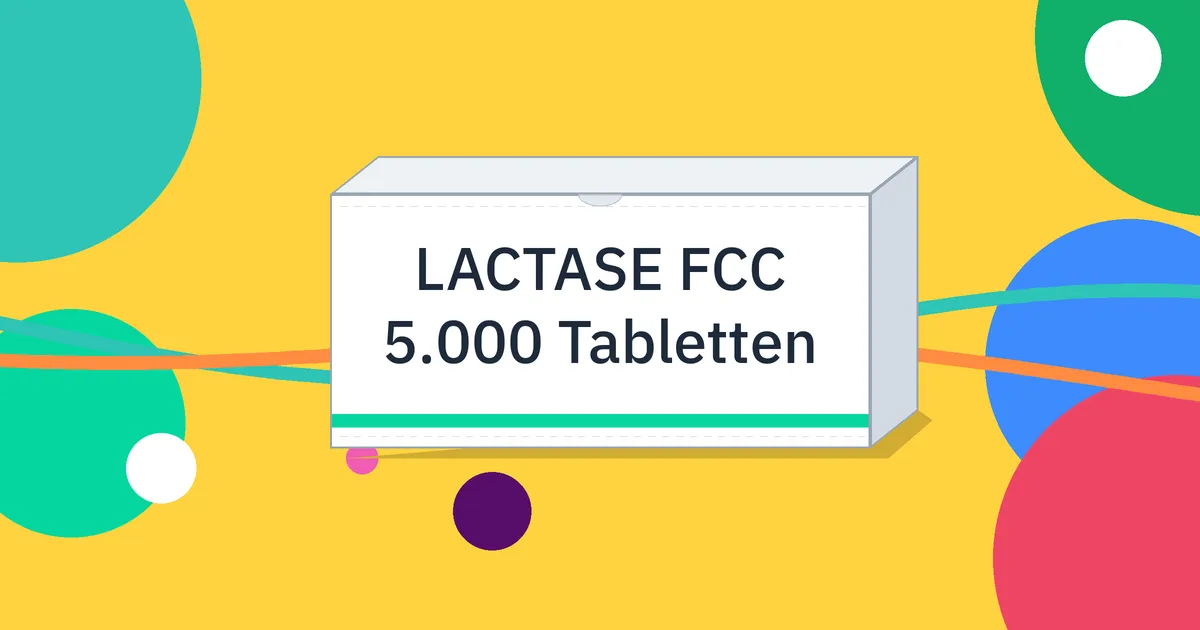 Symbolbild: Packung mit der Aufschrift LACTASE FCC 5.000 Tabletten (PZN 13755846) – Verfügbarkeit und Bezug in Apotheken in Frankfurt am Main