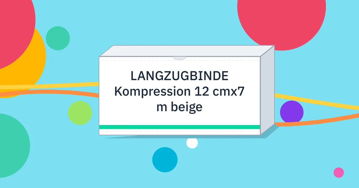 Symbolbild: Packung mit der Aufschrift LANGZUGBINDE Kompression 12 cmx7 m beige (PZN 17561866) – Verfügbarkeit und Bezug in Apotheken in Frankfurt am Main
