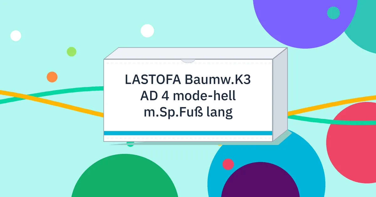 Symbolbild: Packung mit der Aufschrift LASTOFA Baumw.K3 AD 4 mode-hell m.Sp.Fuß lang (PZN 01952346) – Verfügbarkeit und Bezug in Apotheken in Frankfurt am Main