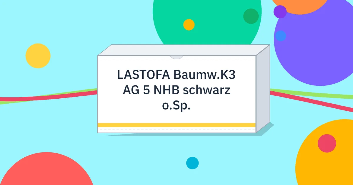 Symbolbild: Packung mit der Aufschrift LASTOFA Baumw.K3 AG 5 NHB schwarz o.Sp. (PZN 01955043) – Verfügbarkeit und Bezug in Apotheken in Frankfurt am Main