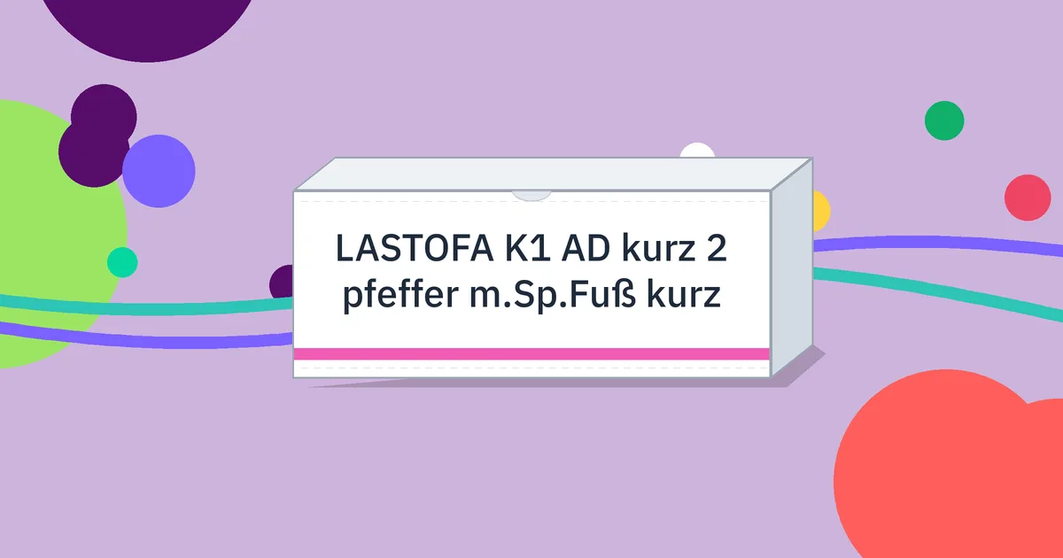 Symbolbild: Packung mit der Aufschrift LASTOFA K1 AD kurz 2 pfeffer m.Sp.Fuß kurz (PZN 13786858) – Verfügbarkeit und Bezug in Apotheken in Frankfurt am Main