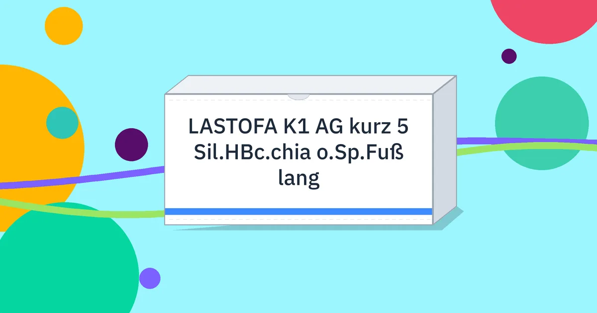 Symbolbild: Packung mit der Aufschrift LASTOFA K1 AG kurz 5 Sil.HBc.chia o.Sp.Fuß lang (PZN 14148686) – Verfügbarkeit und Bezug in Apotheken in Frankfurt am Main