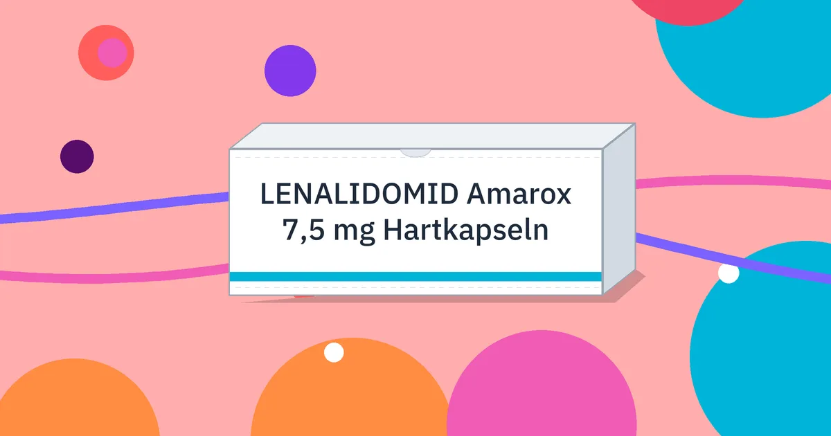 Symbolbild: Packung mit der Aufschrift LENALIDOMID Amarox 7,5 mg Hartkapseln (PZN 18181640) – Verfügbarkeit und Bezug in Apotheken in Frankfurt am Main