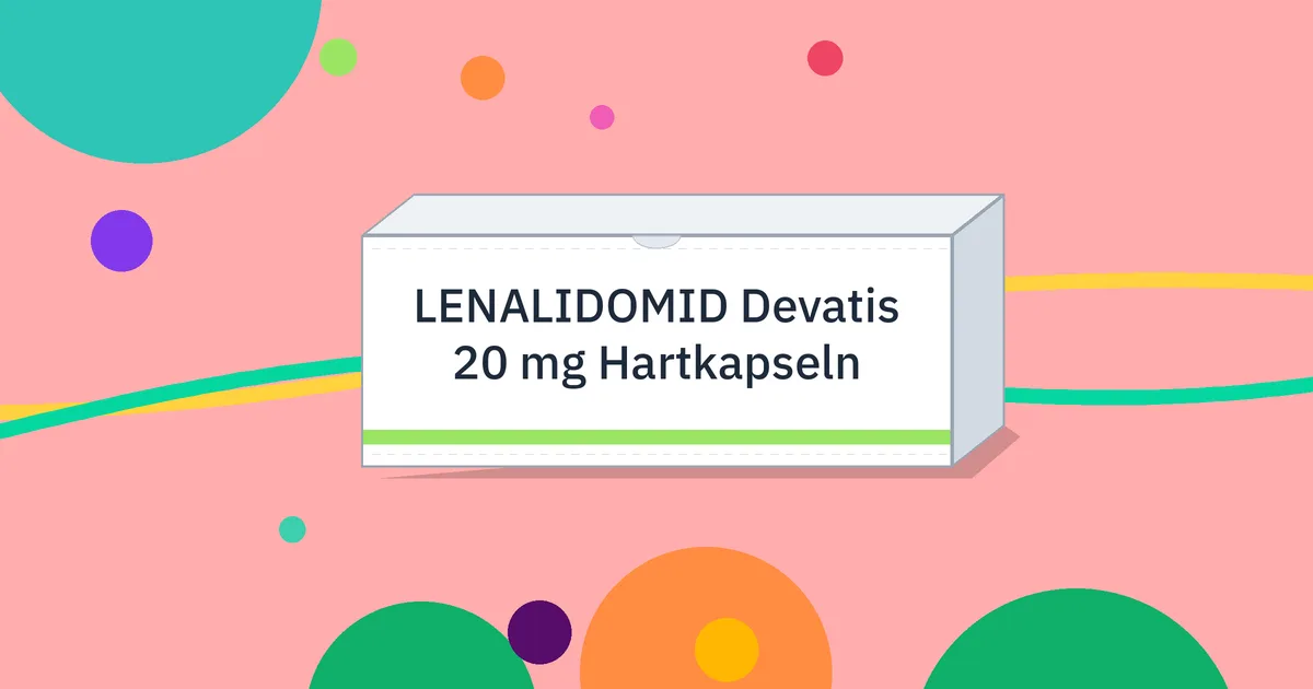 Symbolbild: Packung mit der Aufschrift LENALIDOMID Devatis 20 mg Hartkapseln (PZN 17491002) – Verfügbarkeit und Bezug in Apotheken in Frankfurt am Main