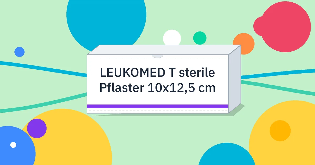 Symbolbild: Packung mit der Aufschrift LEUKOMED T sterile Pflaster 10x12,5 cm (PZN 12657159) – Verfügbarkeit und Bezug in Apotheken in Frankfurt am Main
