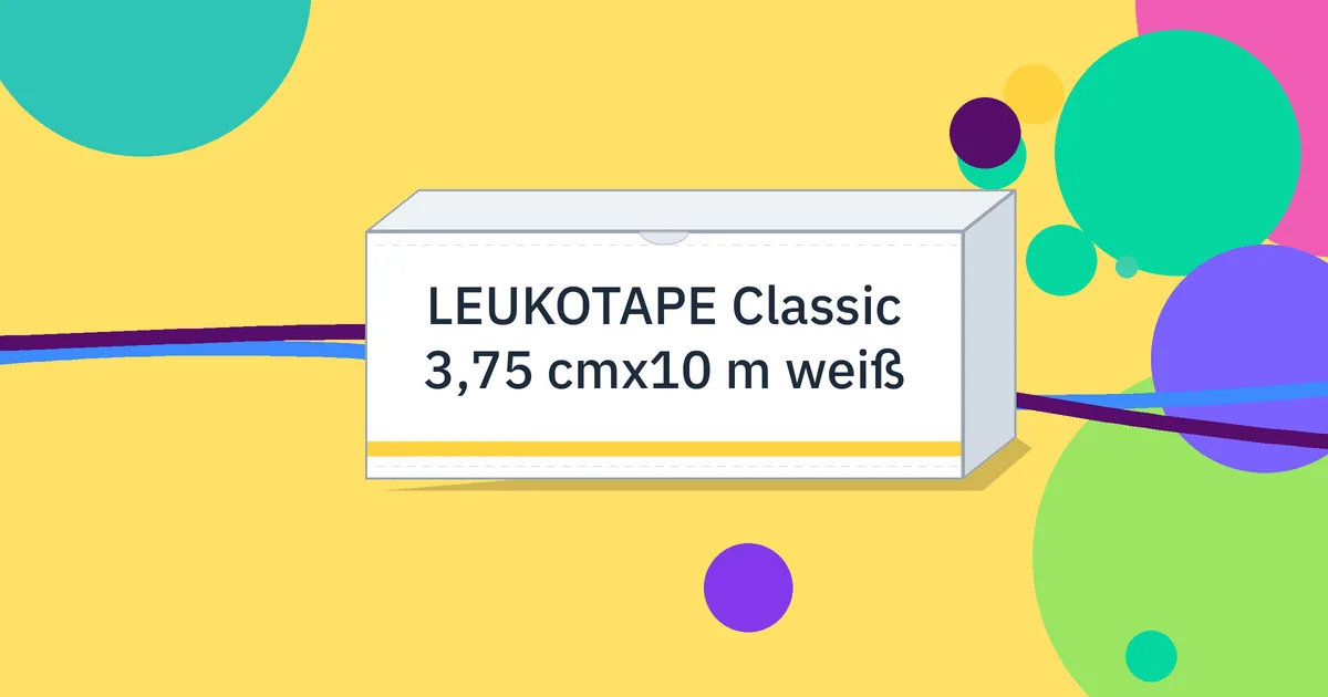 Symbolbild: Packung mit der Aufschrift LEUKOTAPE Classic 3,75 cmx10 m weiß (PZN 00499749) – Verfügbarkeit und Bezug in Apotheken in Frankfurt am Main