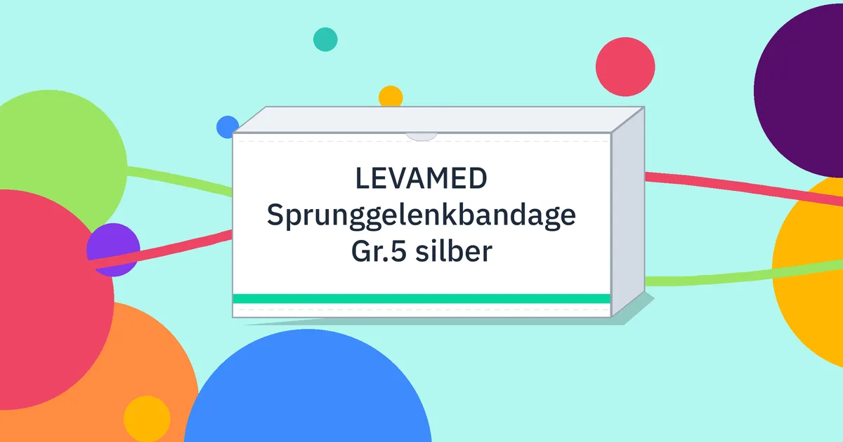 Symbolbild: Packung mit der Aufschrift LEVAMED Sprunggelenkbandage Gr.5 silber (PZN 18218892) – Verfügbarkeit und Bezug in Apotheken in Frankfurt am Main