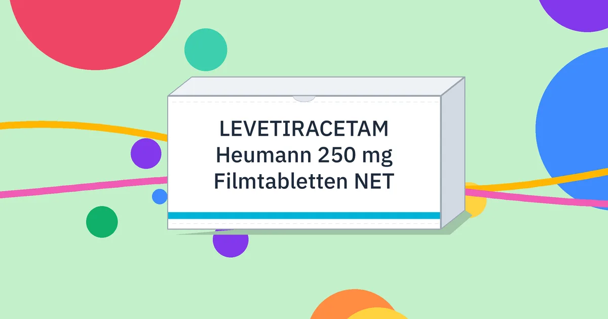 Symbolbild: Packung mit der Aufschrift LEVETIRACETAM Heumann 250 mg Filmtabletten NET (PZN 16139071) – Verfügbarkeit und Bezug in Apotheken in Frankfurt am Main