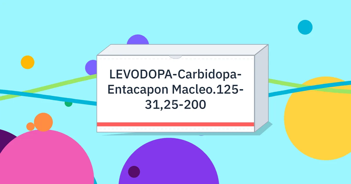 Symbolbild: Packung mit der Aufschrift LEVODOPA-Carbidopa-Entacapon Macleo.125-31,25-200 (PZN 18327167) – Verfügbarkeit und Bezug in Apotheken in Frankfurt am Main