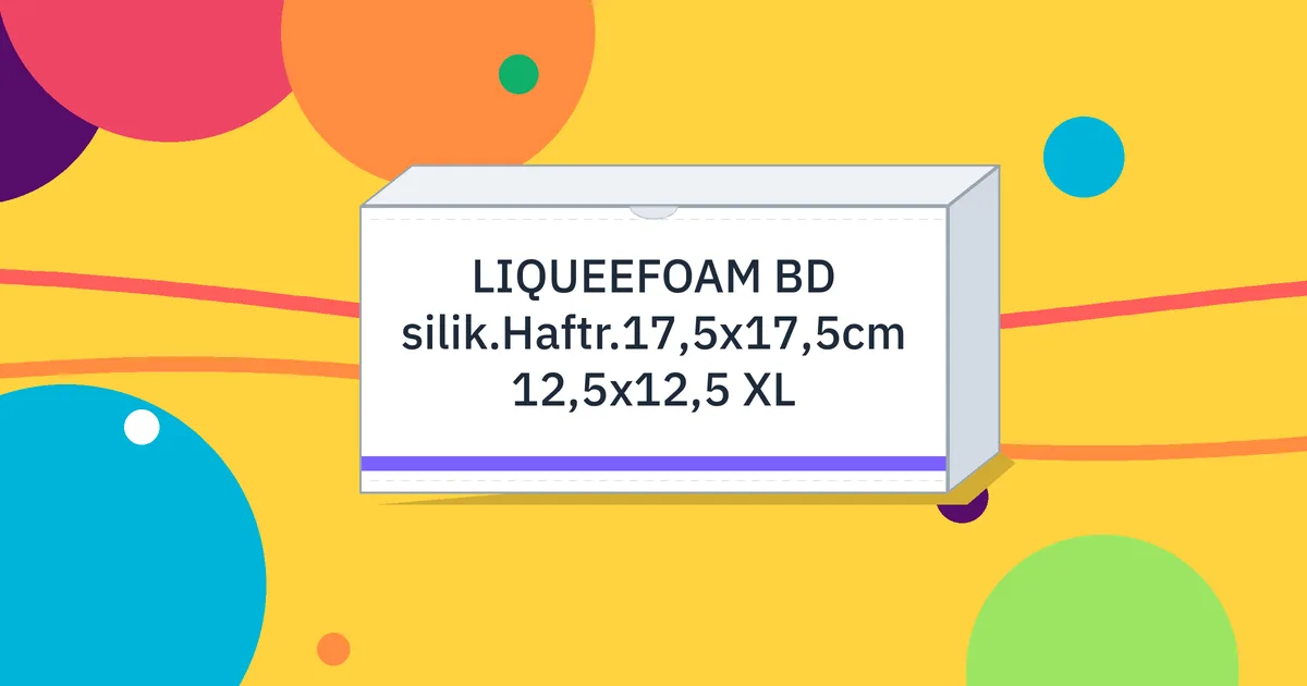 Symbolbild: Packung mit der Aufschrift LIQUEEFOAM BD silik.Haftr.17,5x17,5cm 12,5x12,5 XL (PZN 19868764) – Verfügbarkeit und Bezug in Apotheken in Frankfurt am Main