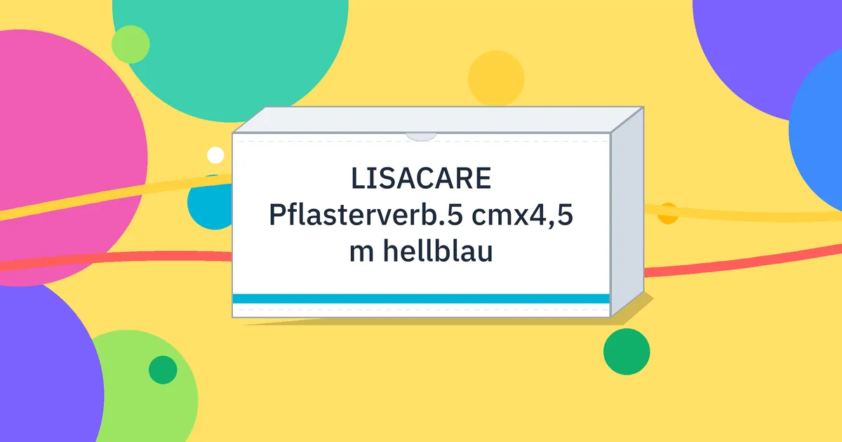 Symbolbild: Packung mit der Aufschrift LISACARE Pflasterverb.5 cmx4,5 m hellblau (PZN 17892037) – Verfügbarkeit und Bezug in Apotheken in Frankfurt am Main