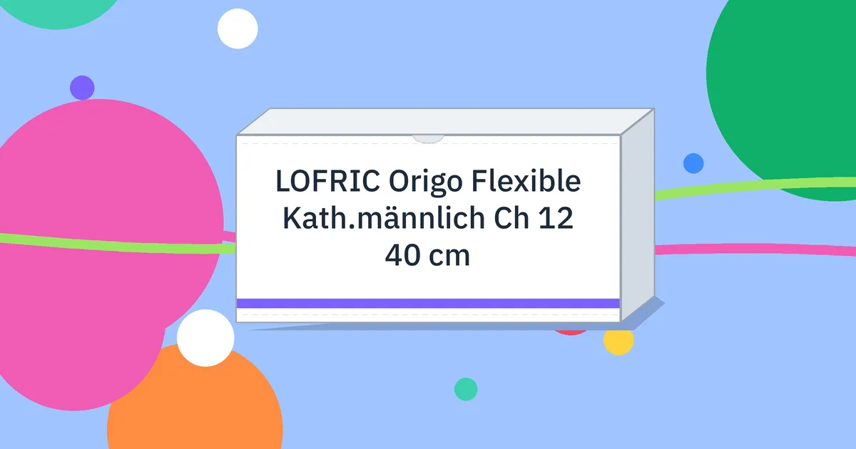 Symbolbild: Packung mit der Aufschrift LOFRIC Origo Flexible Kath.männlich Ch 12 40 cm (PZN 18771643) – Verfügbarkeit und Bezug in Apotheken in Frankfurt am Main