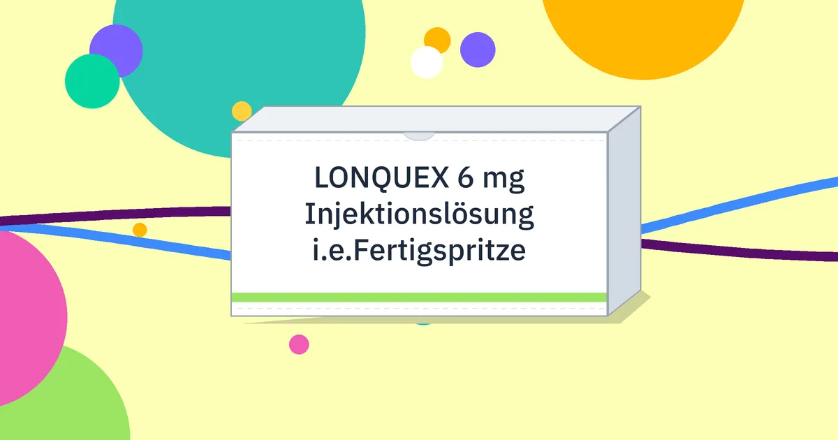 Symbolbild: Packung mit der Aufschrift LONQUEX 6 mg Injektionslösung i.e.Fertigspritze (PZN 10536138) – Verfügbarkeit und Bezug in Apotheken in Frankfurt am Main