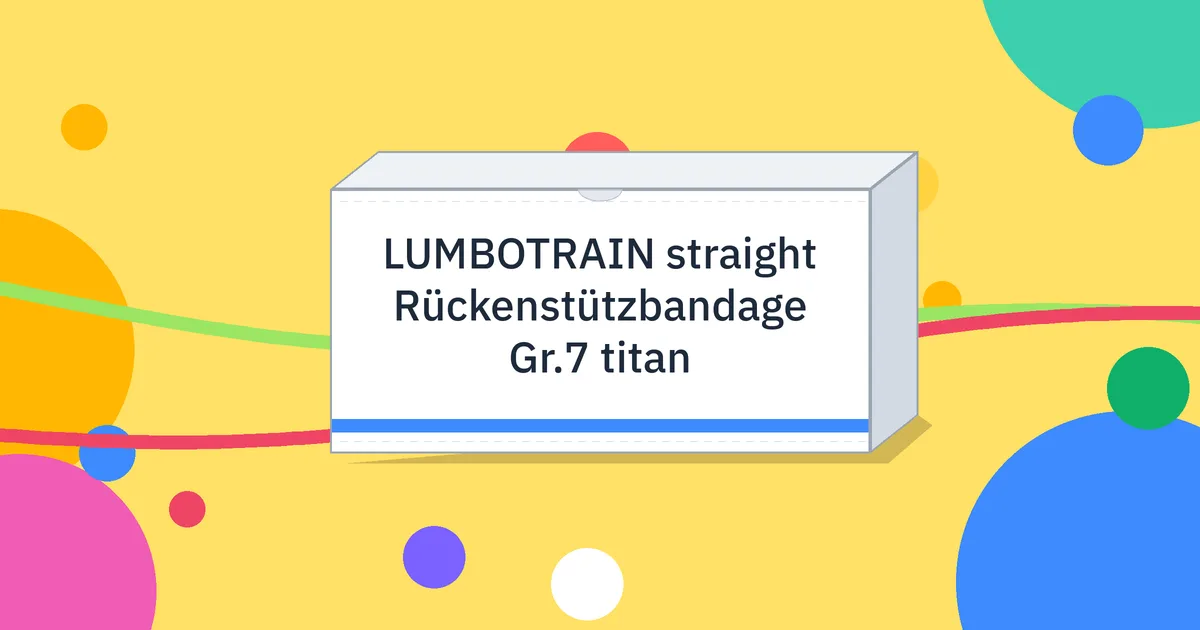 Symbolbild: Packung mit der Aufschrift LUMBOTRAIN straight Rückenstützbandage Gr.7 titan (PZN 19346480) – Verfügbarkeit und Bezug in Apotheken in Frankfurt am Main