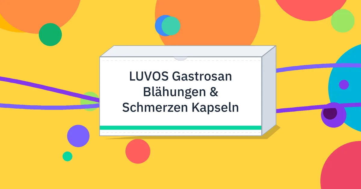 Symbolbild: Packung mit der Aufschrift LUVOS Gastrosan Blähungen & Schmerzen Kapseln (PZN 19815940) – Verfügbarkeit und Bezug in Apotheken in Frankfurt am Main