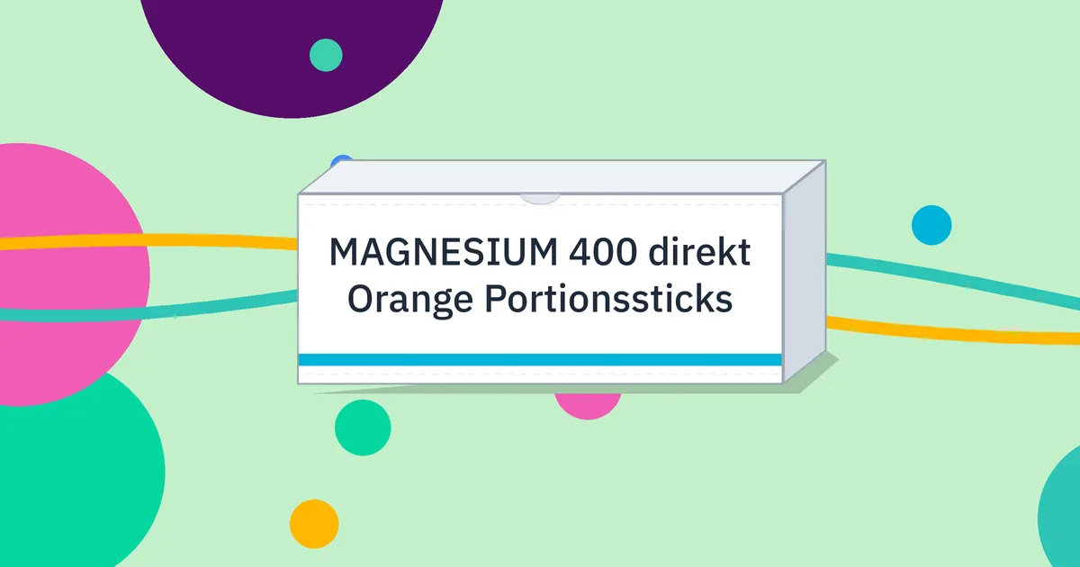 Symbolbild: Packung mit der Aufschrift MAGNESIUM 400 direkt Orange Portionssticks (PZN 15529887) – Verfügbarkeit und Bezug in Apotheken in Frankfurt am Main