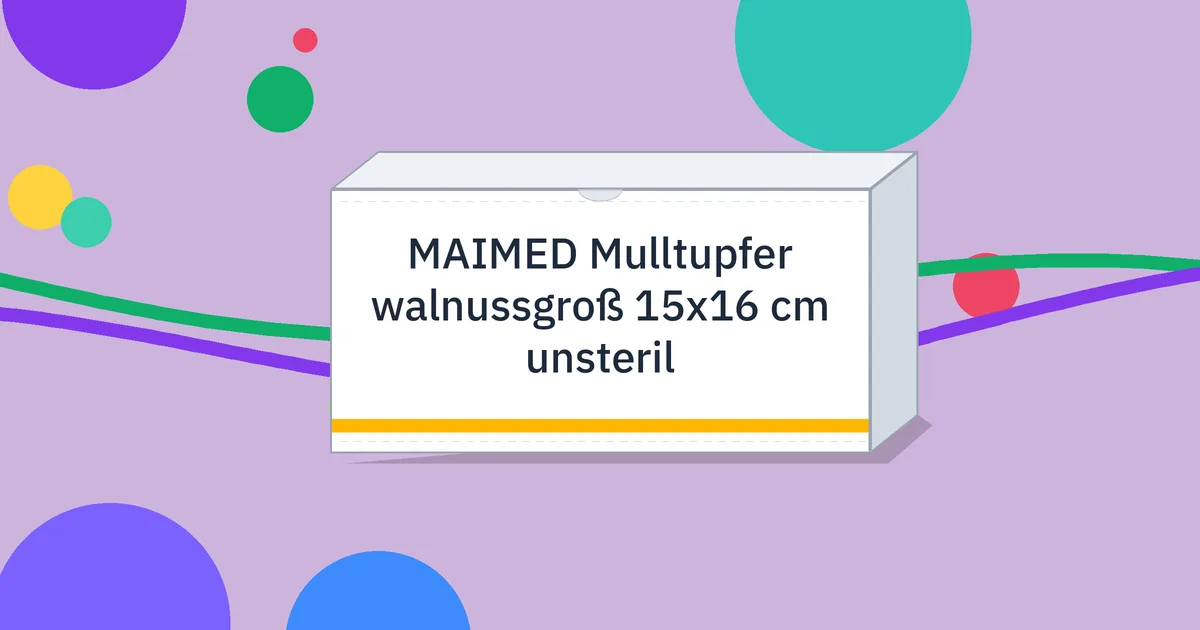 Symbolbild: Packung mit der Aufschrift MAIMED Mulltupfer walnussgroß 15x16 cm unsteril (PZN 02299730) – Verfügbarkeit und Bezug in Apotheken in Frankfurt am Main