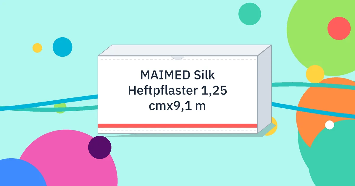 Symbolbild: Packung mit der Aufschrift MAIMED Silk Heftpflaster 1,25 cmx9,1 m (PZN 04002579) – Verfügbarkeit und Bezug in Apotheken in Frankfurt am Main