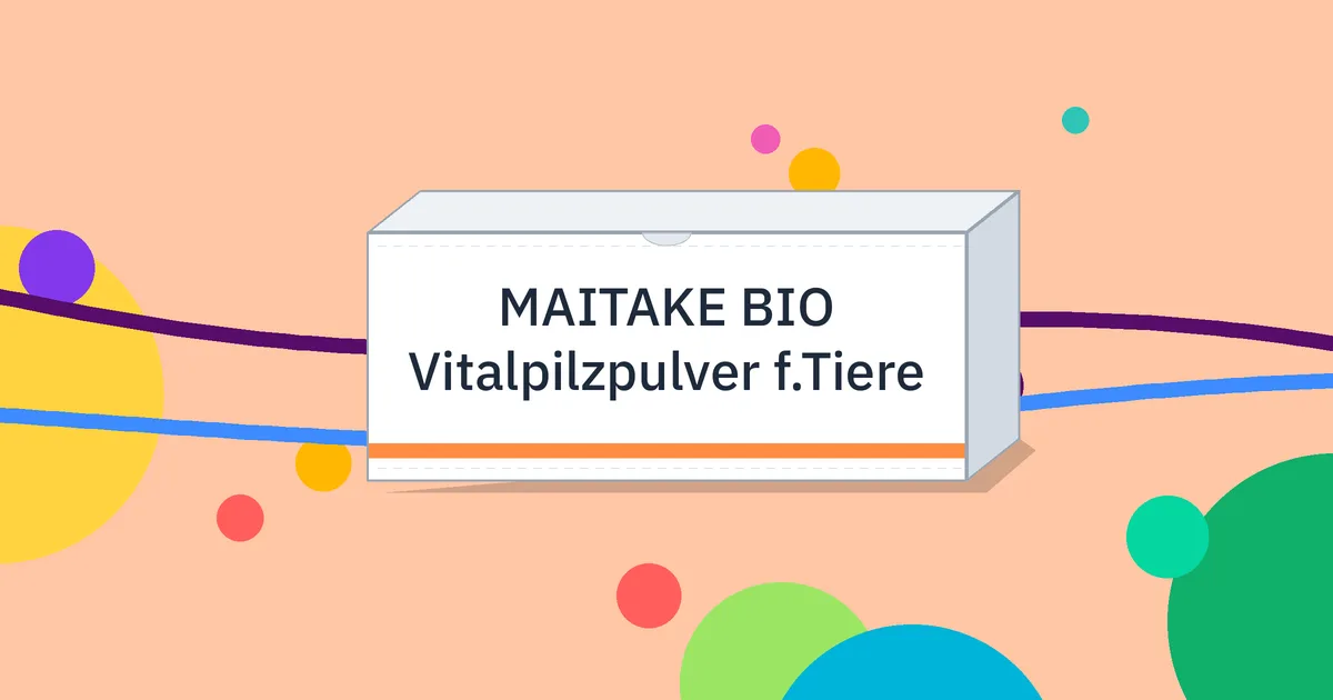Symbolbild: Packung mit der Aufschrift MAITAKE BIO Vitalpilzpulver f.Tiere (PZN 10745675) – Verfügbarkeit und Bezug in Apotheken in Frankfurt am Main
