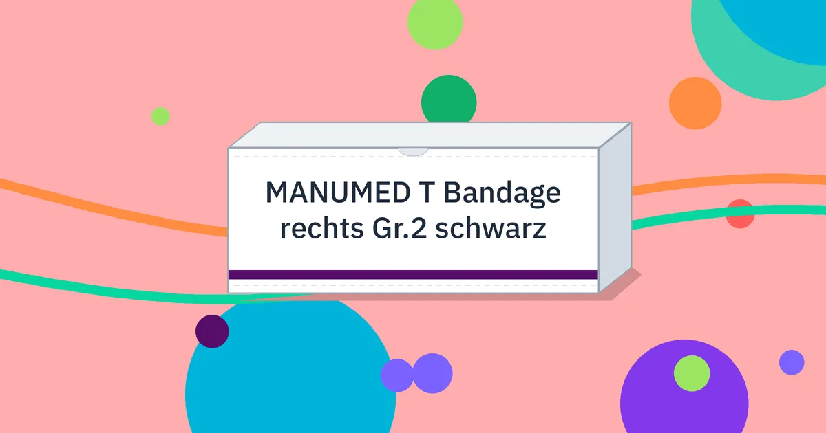 Symbolbild: Packung mit der Aufschrift MANUMED T Bandage rechts Gr.2 schwarz (PZN 15314282) – Verfügbarkeit und Bezug in Apotheken in Frankfurt am Main