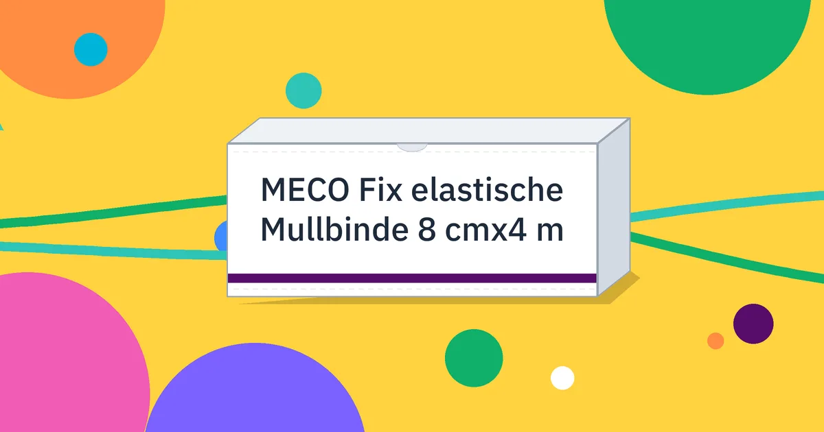 Symbolbild: Packung mit der Aufschrift MECO Fix elastische Mullbinde 8 cmx4 m (PZN 18673219) – Verfügbarkeit und Bezug in Apotheken in Frankfurt am Main