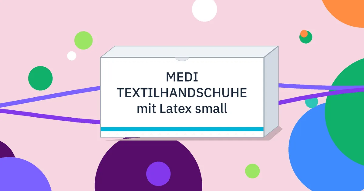 Symbolbild: Packung mit der Aufschrift MEDI TEXTILHANDSCHUHE mit Latex small (PZN 15301032) – Verfügbarkeit und Bezug in Apotheken in Frankfurt am Main