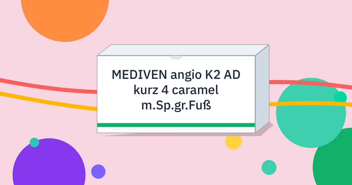 Symbolbild: Packung mit der Aufschrift MEDIVEN angio K2 AD kurz 4 caramel m.Sp.gr.Fuß (PZN 17211037) – Verfügbarkeit und Bezug in Apotheken in Frankfurt am Main