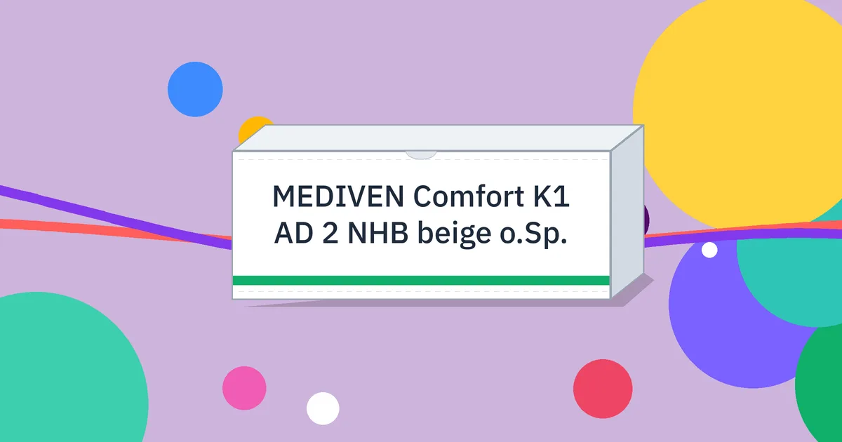 Symbolbild: Packung mit der Aufschrift MEDIVEN Comfort K1 AD 2 NHB beige o.Sp. (PZN 14560636) – Verfügbarkeit und Bezug in Apotheken in Frankfurt am Main