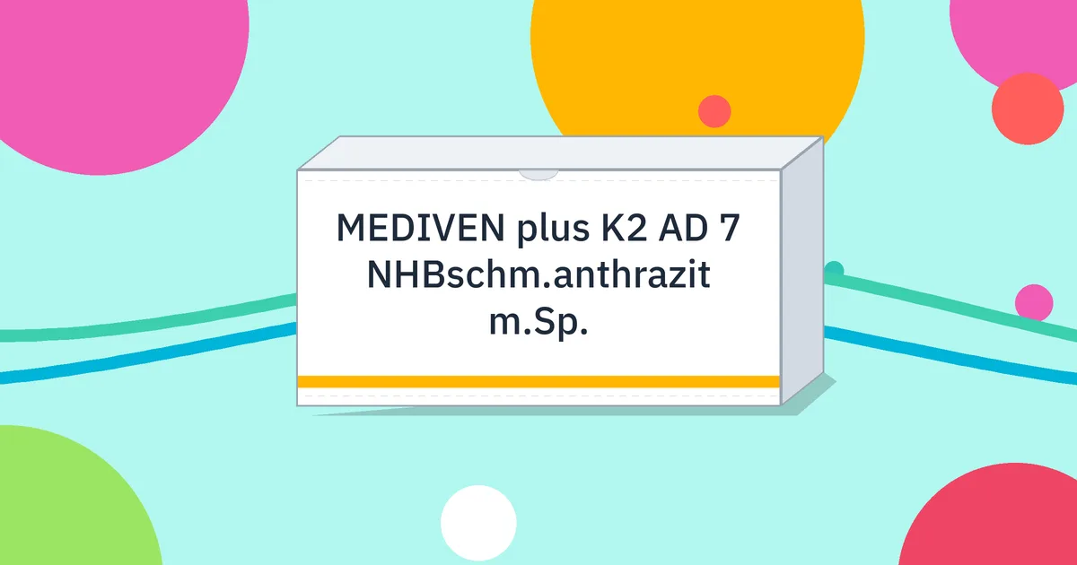 Symbolbild: Packung mit der Aufschrift MEDIVEN plus K2 AD 7 NHBschm.anthrazit m.Sp. (PZN 15937907) – Verfügbarkeit und Bezug in Apotheken in Frankfurt am Main