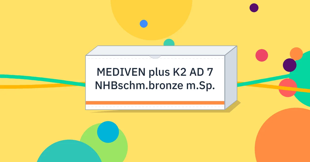 Symbolbild: Packung mit der Aufschrift MEDIVEN plus K2 AD 7 NHBschm.bronze m.Sp. (PZN 15938812) – Verfügbarkeit und Bezug in Apotheken in Frankfurt am Main