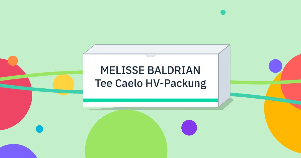 Symbolbild: Packung mit der Aufschrift MELISSE BALDRIAN Tee Caelo HV-Packung (PZN 06416285) – Verfügbarkeit und Bezug in Apotheken in Frankfurt am Main