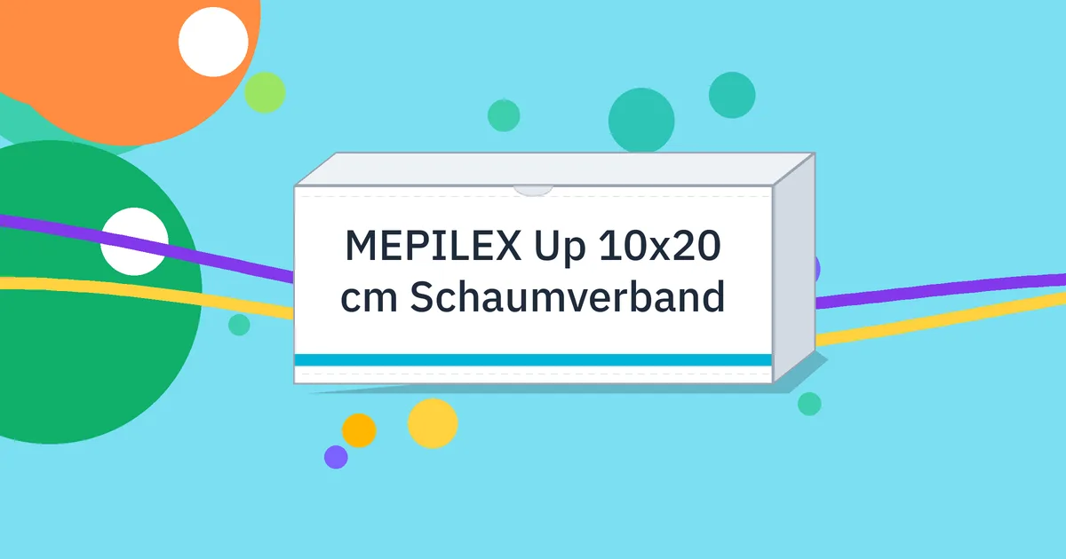 Symbolbild: Packung mit der Aufschrift MEPILEX Up 10x20 cm Schaumverband (PZN 20123733) – Verfügbarkeit und Bezug in Apotheken in Frankfurt am Main