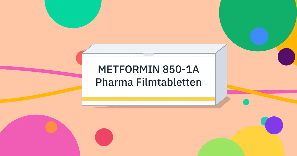Symbolbild: Packung mit der Aufschrift METFORMIN 850-1A Pharma Filmtabletten (PZN 02950964) – Verfügbarkeit und Bezug in Apotheken in Frankfurt am Main