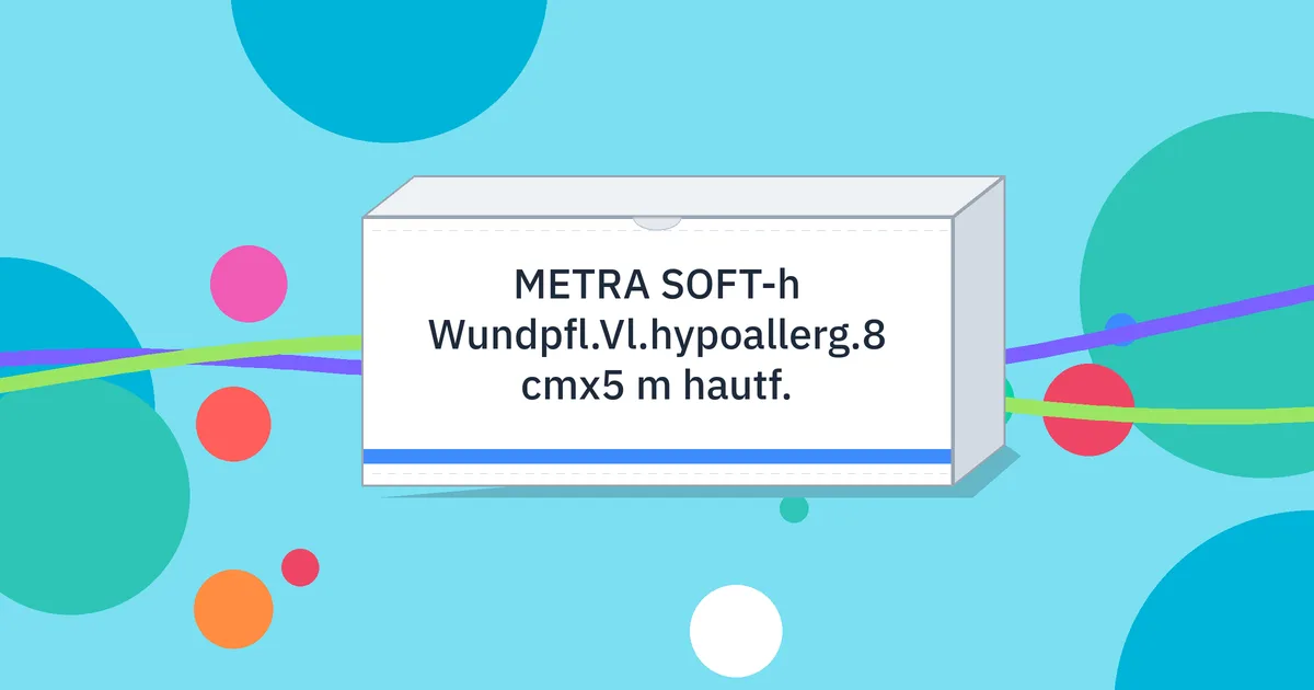 Symbolbild: Packung mit der Aufschrift METRA SOFT-h Wundpfl.Vl.hypoallerg.8 cmx5 m hautf. (PZN 07772119) – Verfügbarkeit und Bezug in Apotheken in Frankfurt am Main