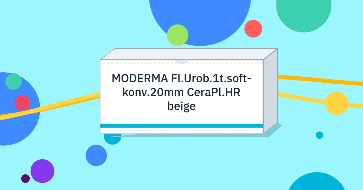 Symbolbild: Packung mit der Aufschrift MODERMA Fl.Urob.1t.soft-konv.20mm CeraPl.HR beige (PZN 16243070) – Verfügbarkeit und Bezug in Apotheken in Frankfurt am Main