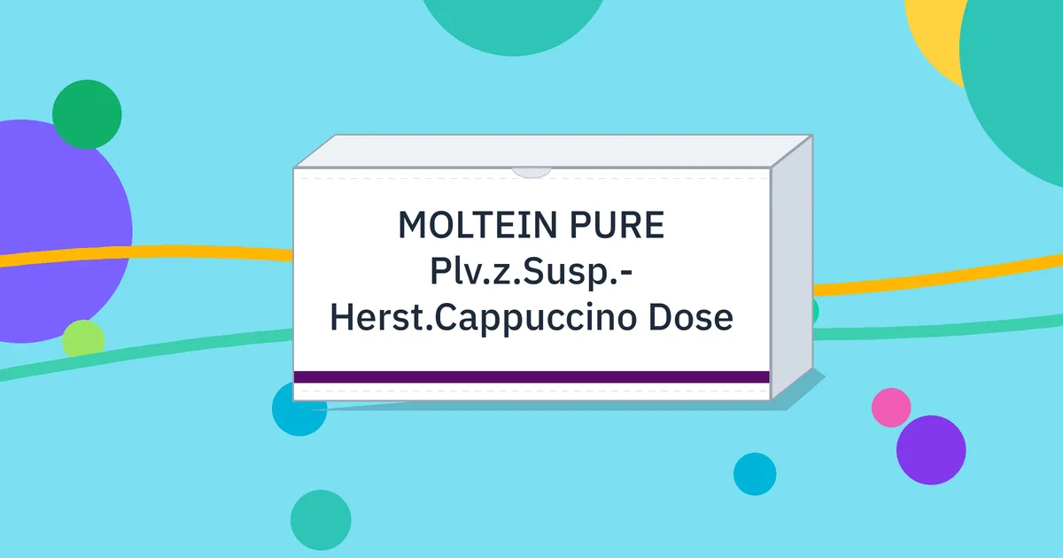 Symbolbild: Packung mit der Aufschrift MOLTEIN PURE Plv.z.Susp.-Herst.Cappuccino Dose (PZN 19440380) – Verfügbarkeit und Bezug in Apotheken in Frankfurt am Main
