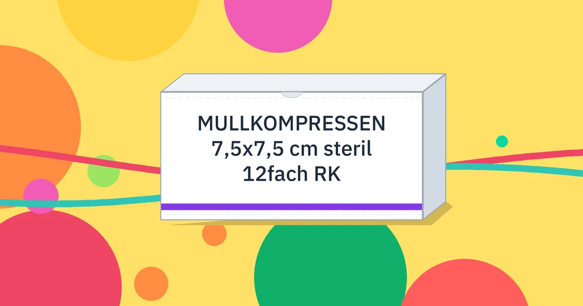 Symbolbild: Packung mit der Aufschrift MULLKOMPRESSEN 7,5x7,5 cm steril 12fach RK (PZN 09213890) – Verfügbarkeit und Bezug in Apotheken in Frankfurt am Main