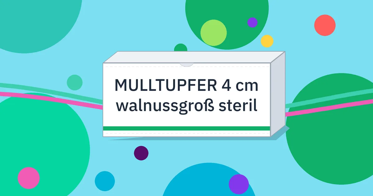 Symbolbild: Packung mit der Aufschrift MULLTUPFER 4 cm walnussgroß steril (PZN 17549865) – Verfügbarkeit und Bezug in Apotheken in Frankfurt am Main