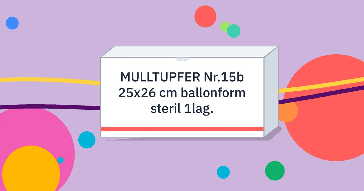 Symbolbild: Packung mit der Aufschrift MULLTUPFER Nr.15b 25x26 cm ballonform steril 1lag. (PZN 14267037) – Verfügbarkeit und Bezug in Apotheken in Frankfurt am Main