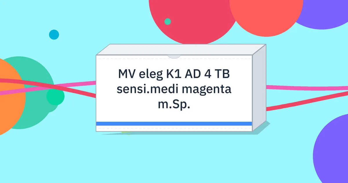 Symbolbild: Packung mit der Aufschrift MV eleg K1 AD 4 TB sensi.medi magenta m.Sp. (PZN 14617767) – Verfügbarkeit und Bezug in Apotheken in Frankfurt am Main