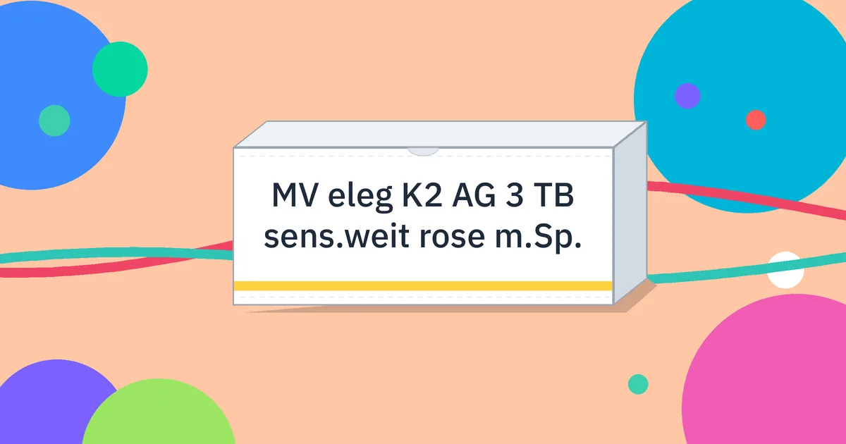 Symbolbild: Packung mit der Aufschrift MV eleg K2 AG 3 TB sens.weit rose m.Sp. (PZN 14699736) – Verfügbarkeit und Bezug in Apotheken in Frankfurt am Main