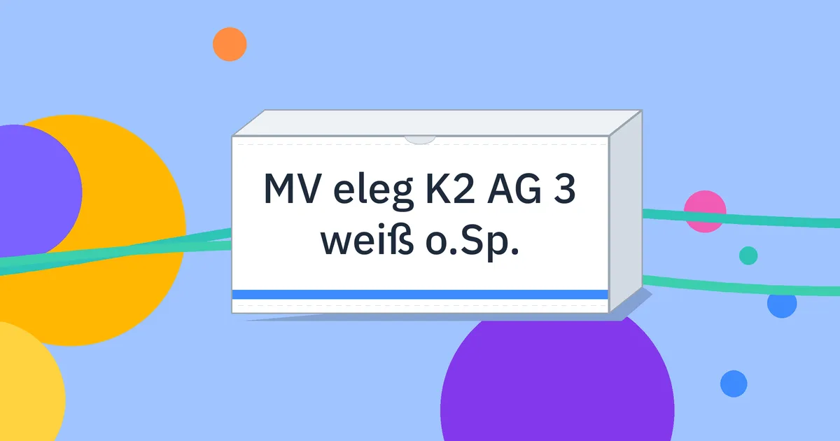 Symbolbild: Packung mit der Aufschrift MV eleg K2 AG 3 weiß o.Sp. (PZN 00342491) – Verfügbarkeit und Bezug in Apotheken in Frankfurt am Main