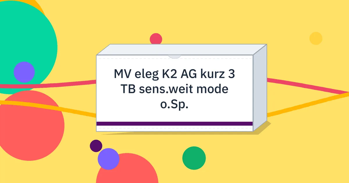Symbolbild: Packung mit der Aufschrift MV eleg K2 AG kurz 3 TB sens.weit mode o.Sp. (PZN 09863352) – Verfügbarkeit und Bezug in Apotheken in Frankfurt am Main
