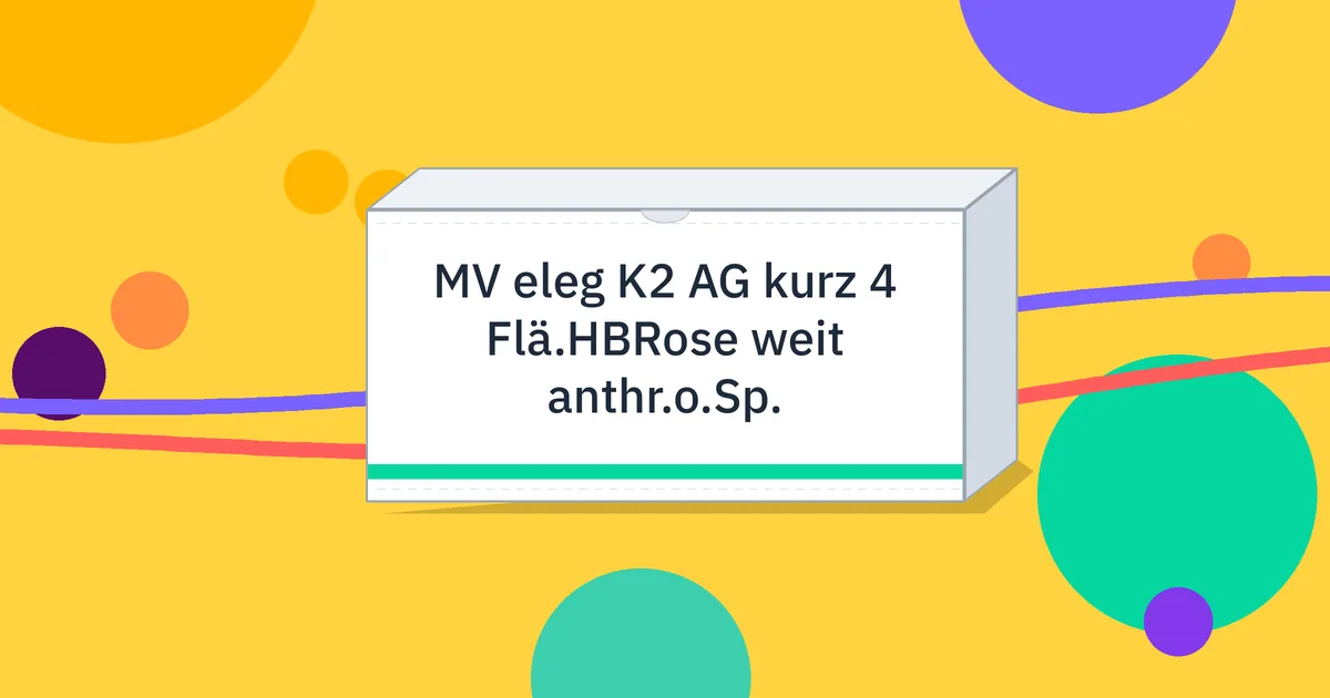 Symbolbild: Packung mit der Aufschrift MV eleg K2 AG kurz 4 Flä.HBRose weit anthr.o.Sp. (PZN 15705367) – Verfügbarkeit und Bezug in Apotheken in Frankfurt am Main
