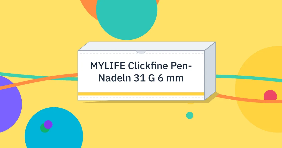 Symbolbild: Packung mit der Aufschrift MYLIFE Clickfine Pen-Nadeln 31 G 6 mm (PZN 14358768) – Verfügbarkeit und Bezug in Apotheken in Frankfurt am Main