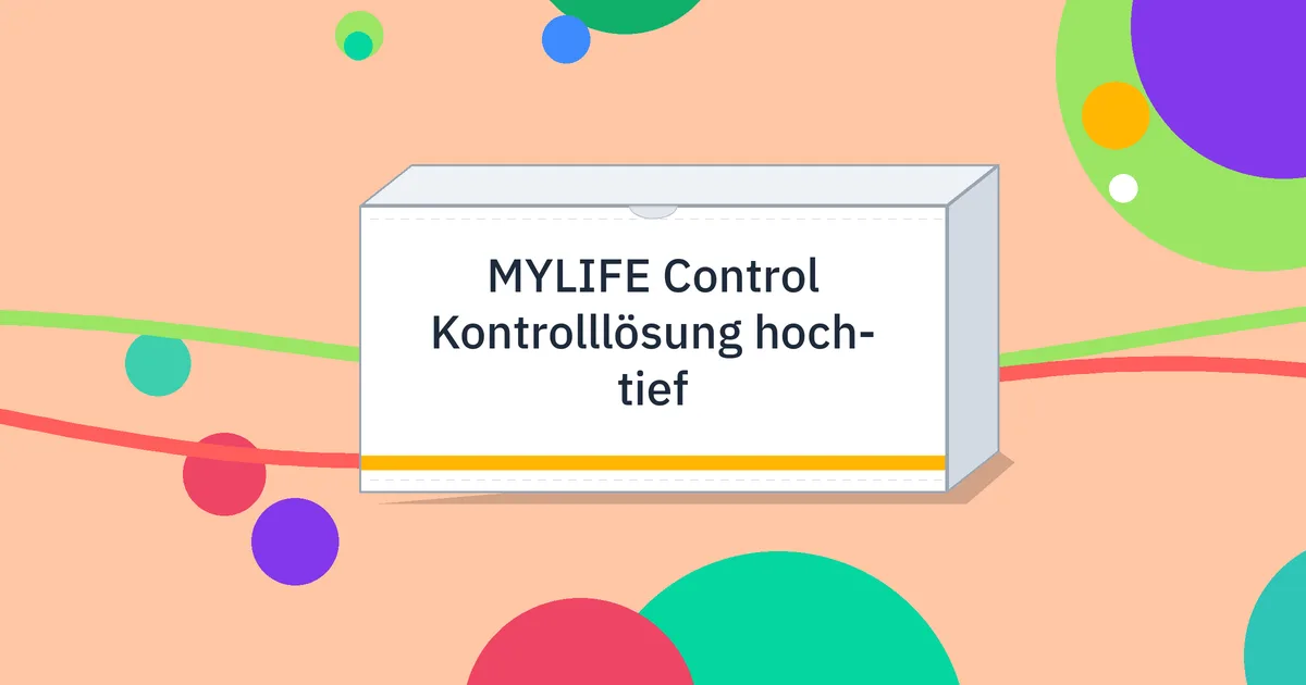Symbolbild: Packung mit der Aufschrift MYLIFE Control Kontrolllösung hoch-tief (PZN 06586455) – Verfügbarkeit und Bezug in Apotheken in Frankfurt am Main